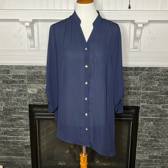 new directions | Tops | New Directions Navy Asymmetrical Hem Blouse ...